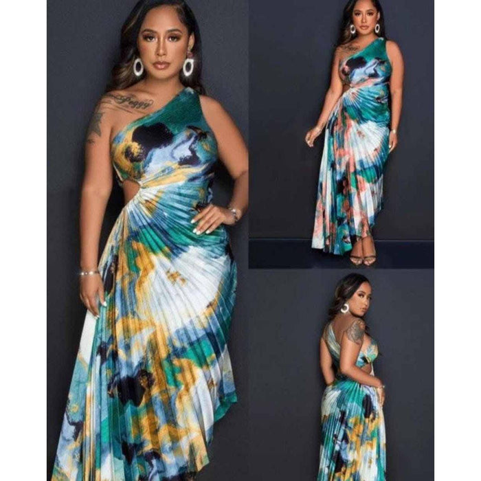 Off Shoulder One Hand Pleated Dress — YELLOW SUB TRADING