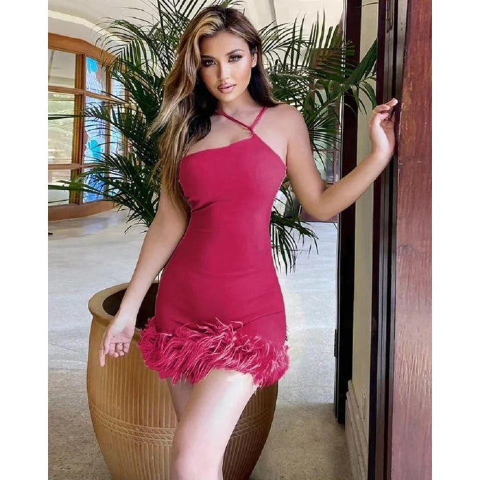 One Shoulder Fox Fur Mini Dress — YELLOW SUB TRADING