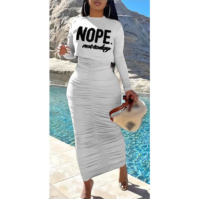 Solid Color Dress and Printed Crop Top Set — YELLOW SUB TRADING