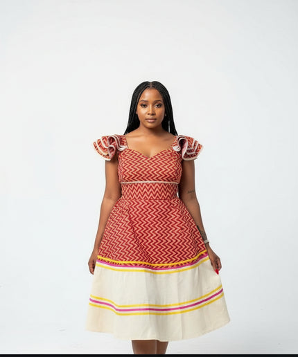 Sepedi Traditional Design Dress with Long Slit