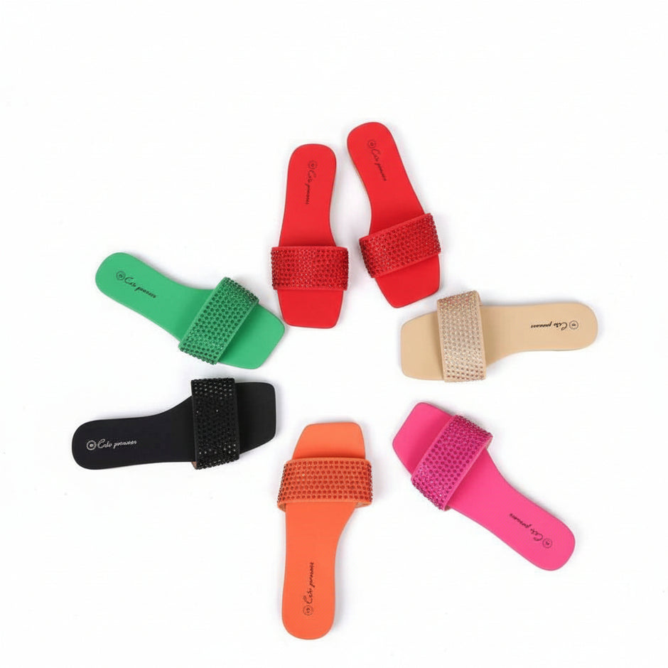 Rhinestone Flat Sandals – YELLOW SUB TRADING