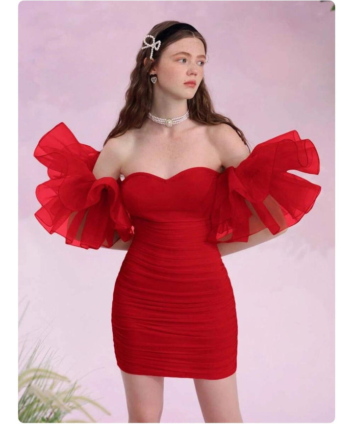 Off Shoulder Tight Pleated Short Dress – YELLOW SUB TRADING