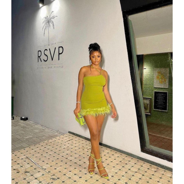 One Shoulder Fox Fur Mini Dress — YELLOW SUB TRADING