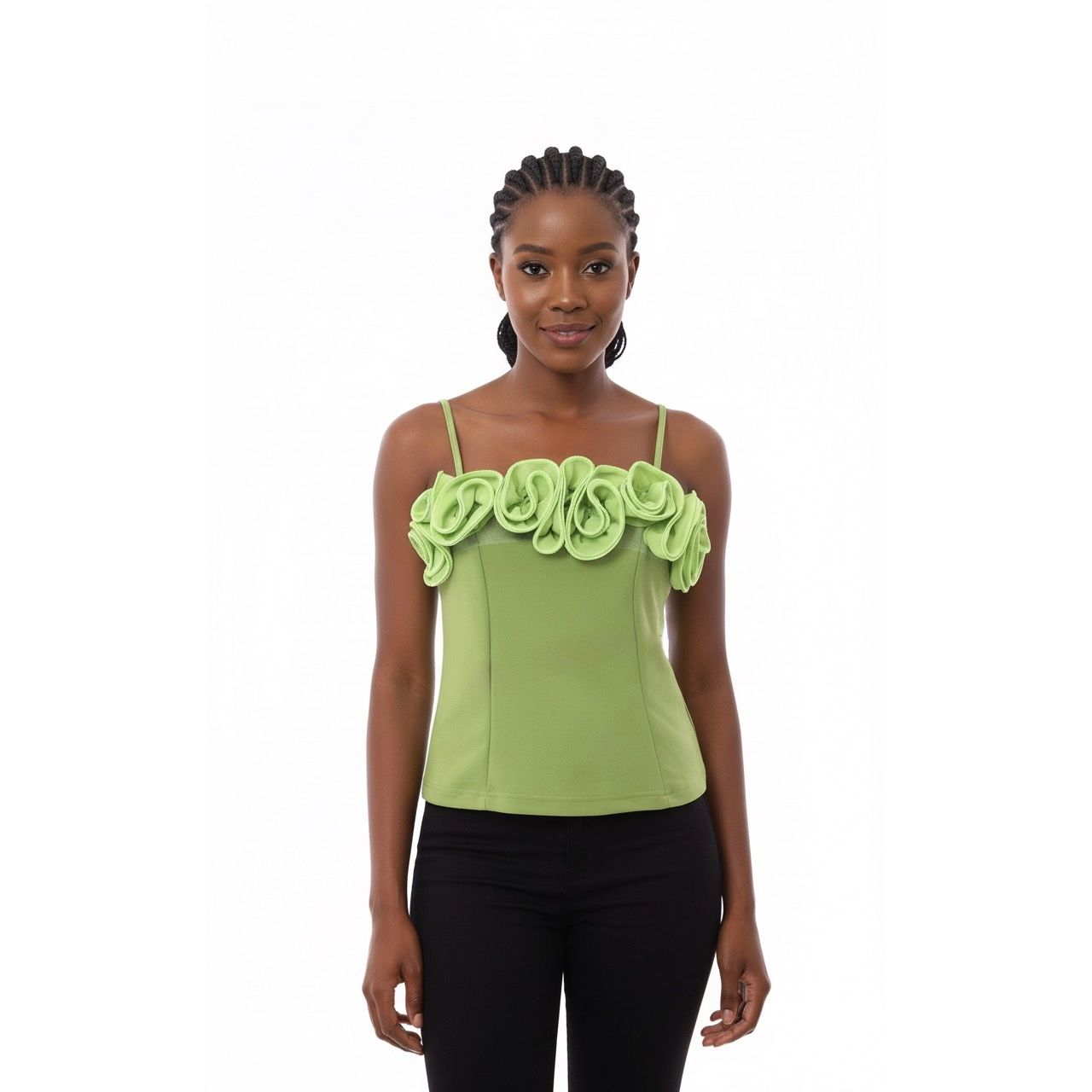 Three-Dimensional Flower Decorated Color Block Tube Top