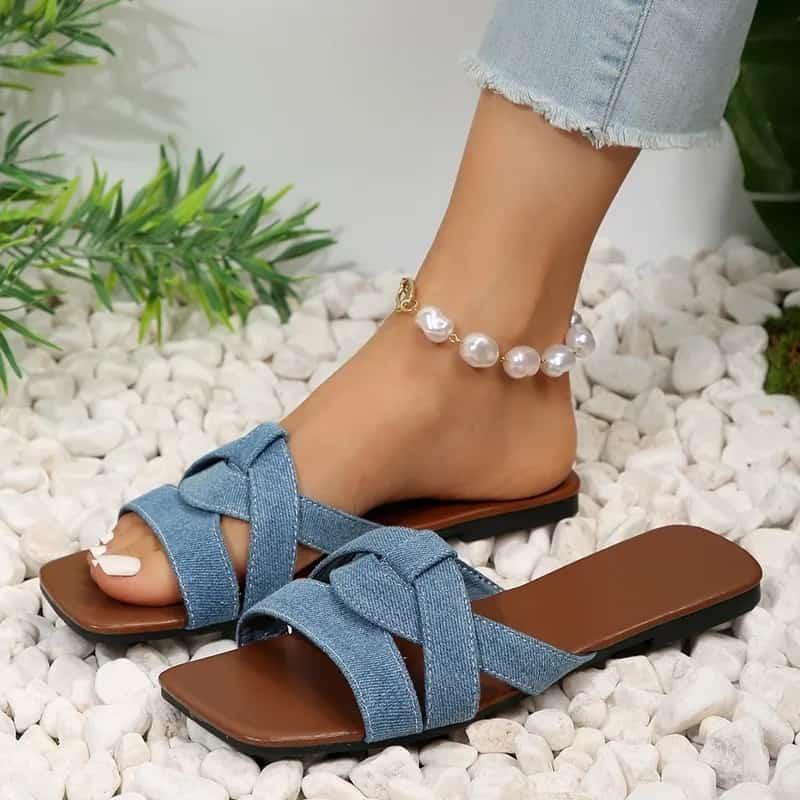 Denim Flat Sandals – YELLOW SUB TRADING