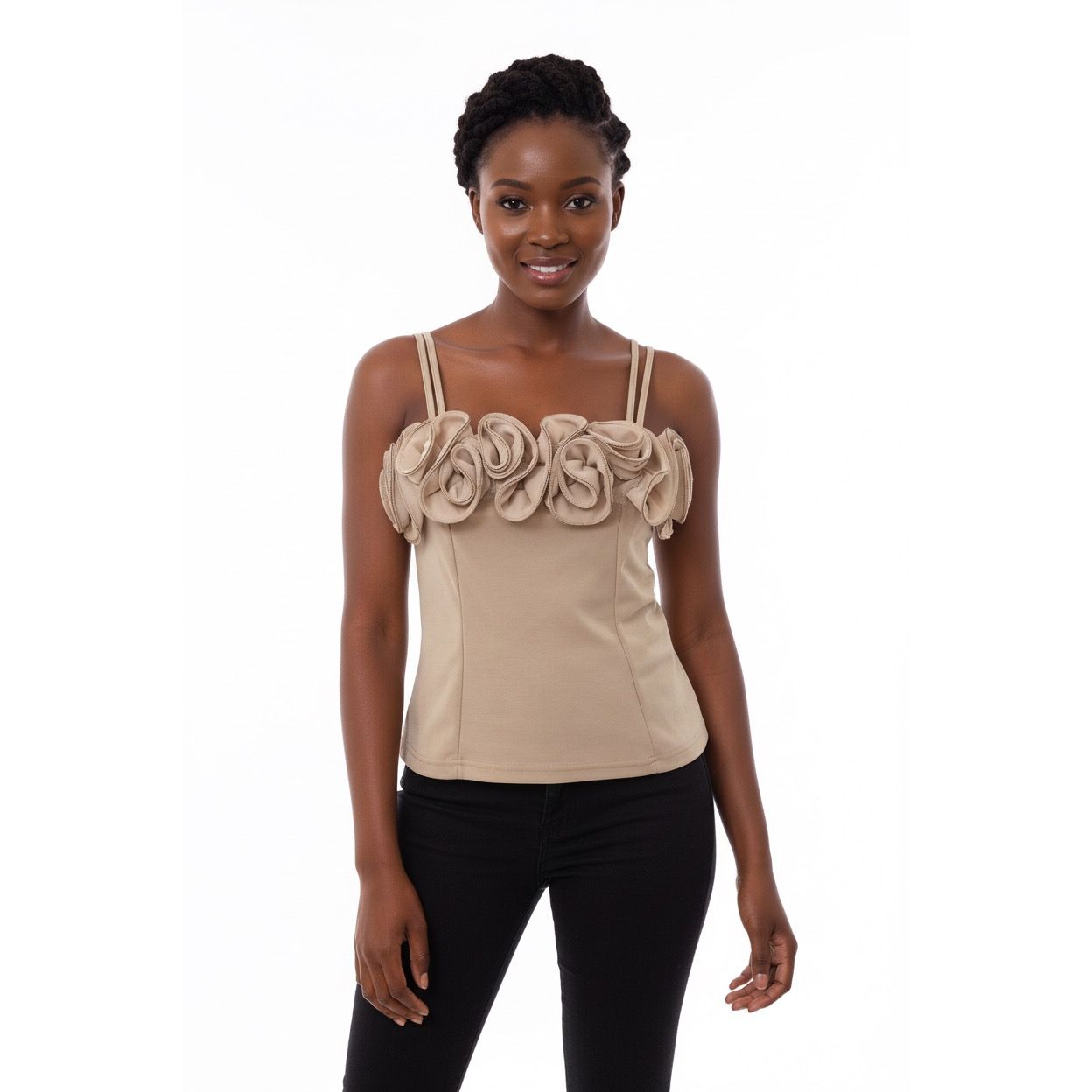 Three-Dimensional Flower Decorated Color Block Tube Top