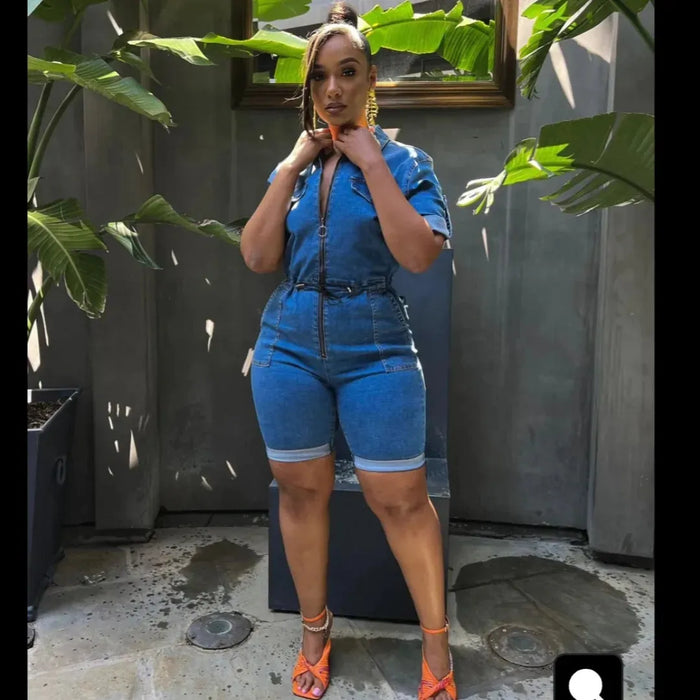 Short Denim Zipper Jumpsuit — YELLOW SUB TRADING