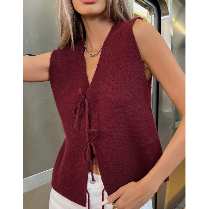 Tie Front String Panel Short Sleeve Waistcoat – YELLOW SUB TRADING