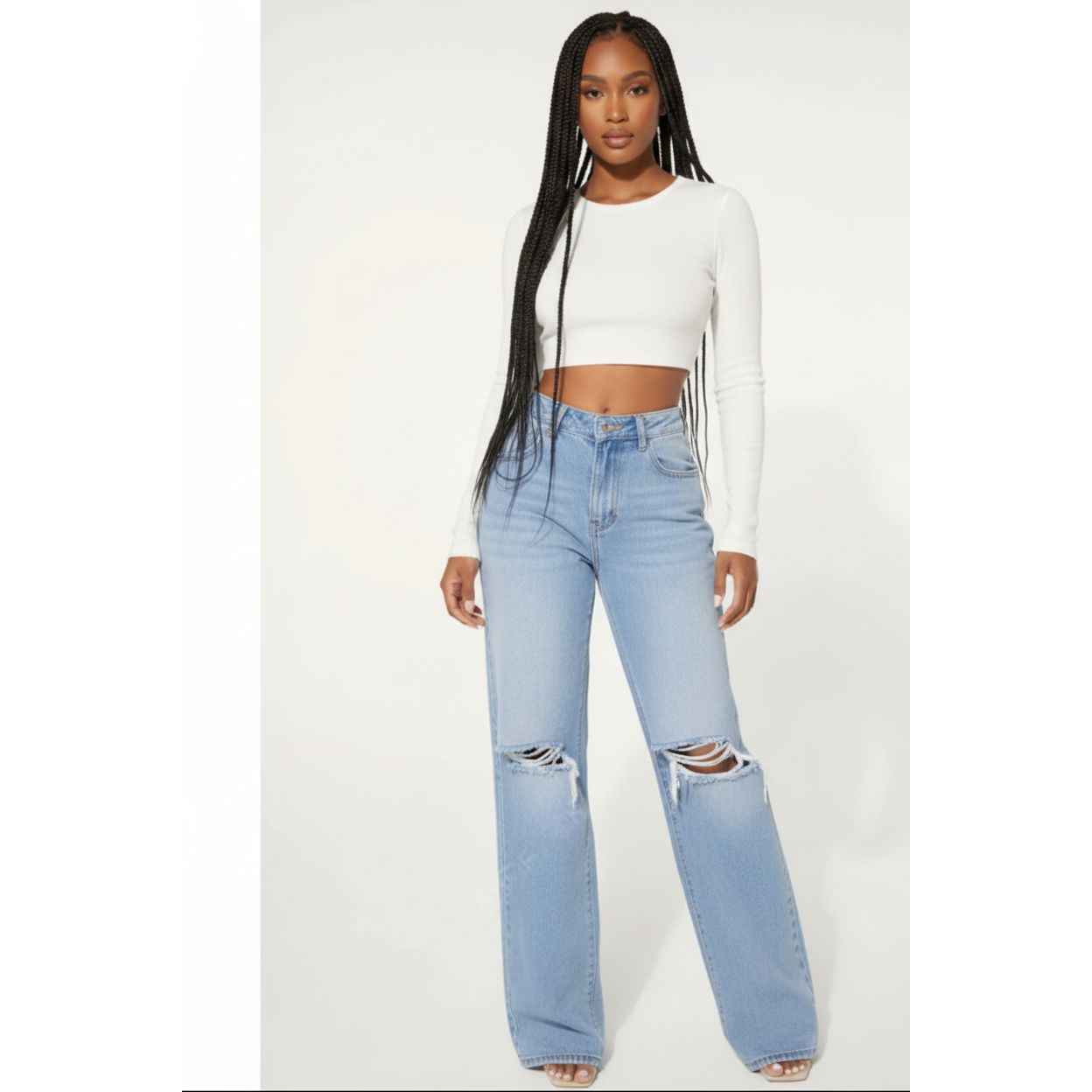 Button-Front Distressed Denim Pants With Multiple Pockets – YELLOW SUB ...