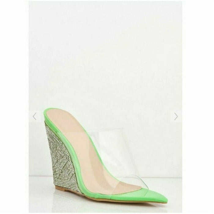 Patent Dagger Perspex Diamante Wedges — YELLOW SUB TRADING