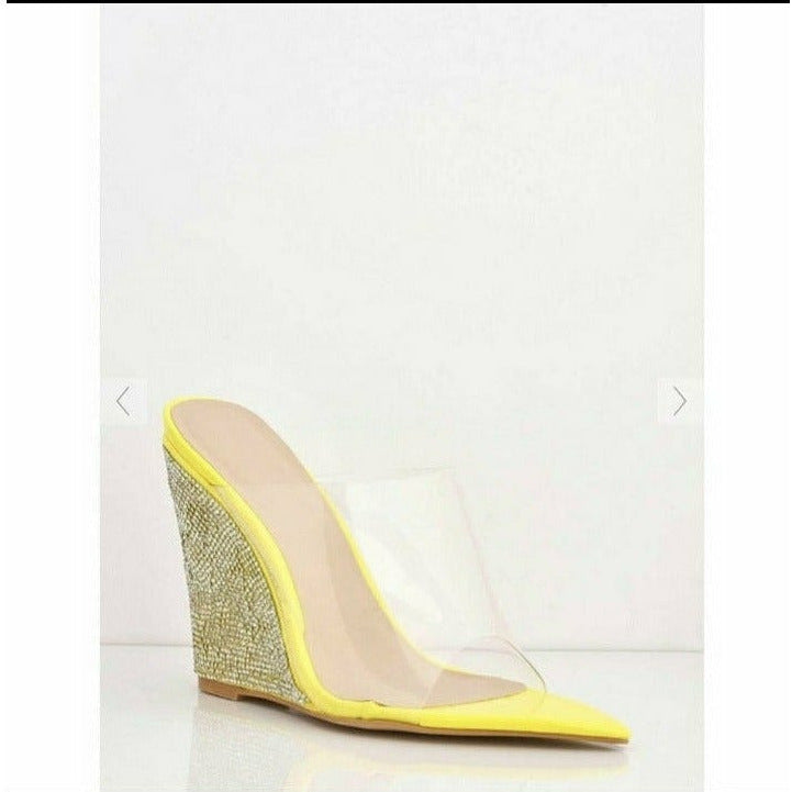 Patent Dagger Perspex Diamante Wedges — YELLOW SUB TRADING