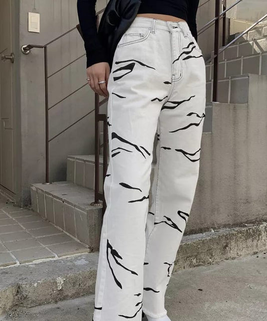 High Waisted Zebra Printed Denim Jean – YELLOW SUB TRADING