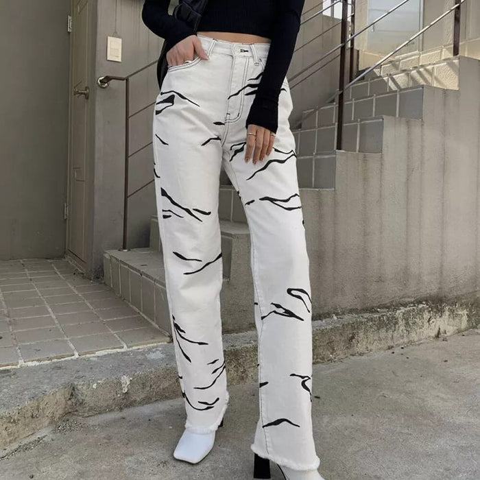 High Waisted Zebra Printed Denim Jean — YELLOW SUB TRADING