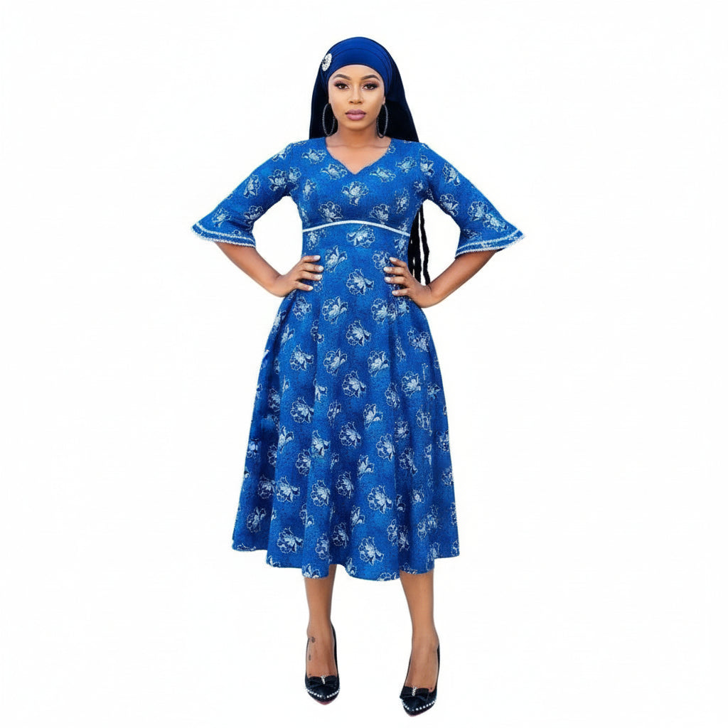 Elegant Flared Shwe-shwe Midi Dress. – YELLOW SUB TRADING