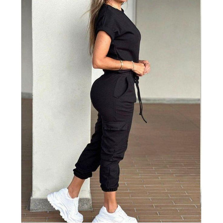 Casual Solid Color Drawstring Waist Pants with Plain Top Set – YELLOW ...