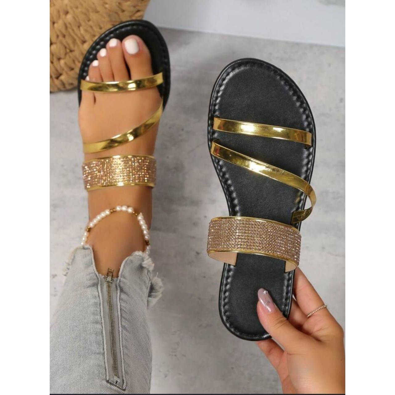 Comfortable & Fashionable Rhinestone Flat Sandals – YELLOW SUB TRADING