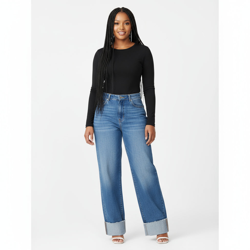 Women's Wide Leg Jeans High Waisted Stretchy Raw Denim Pants – YELLOW ...