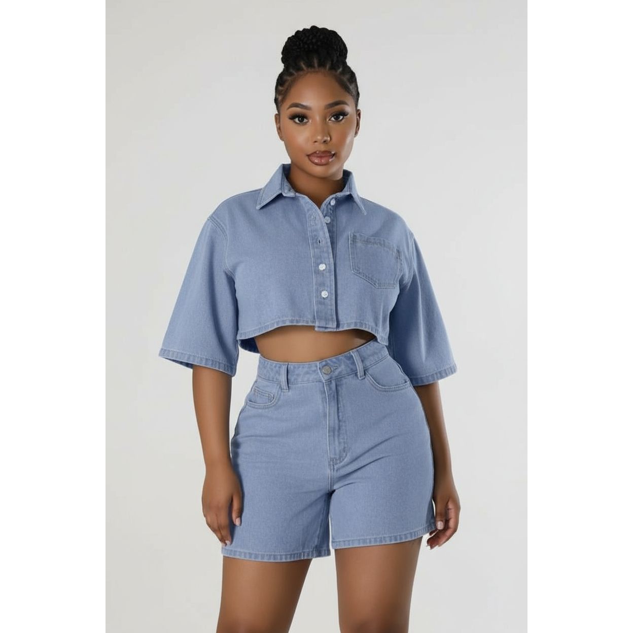 Denim Bermuda & Top Crop Jacket 2 Piece Set – YELLOW SUB TRADING