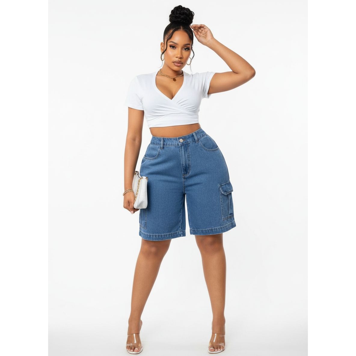High-Rise Denim Cargo Shorts – YELLOW SUB TRADING