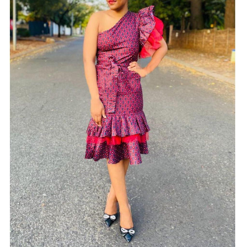 Ankara One Hand Off Shoulder Dress — YELLOW SUB TRADING