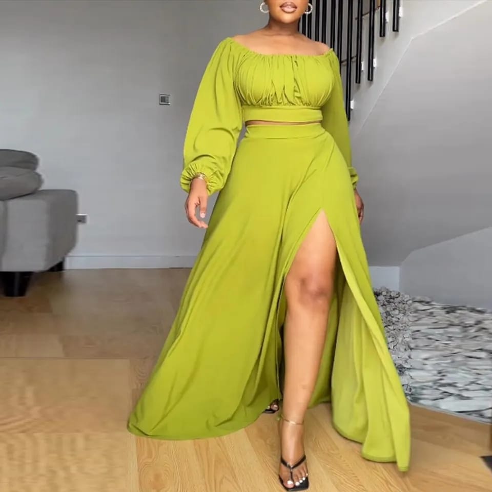 Slit Skirt and Long sleeve Crop Top Set – YELLOW SUB TRADING