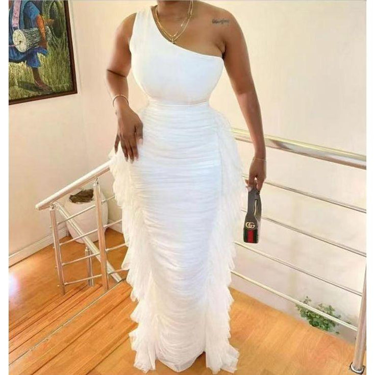 Ruffle One Hand Off Shoulder Bodycon Dress — YELLOW SUB TRADING