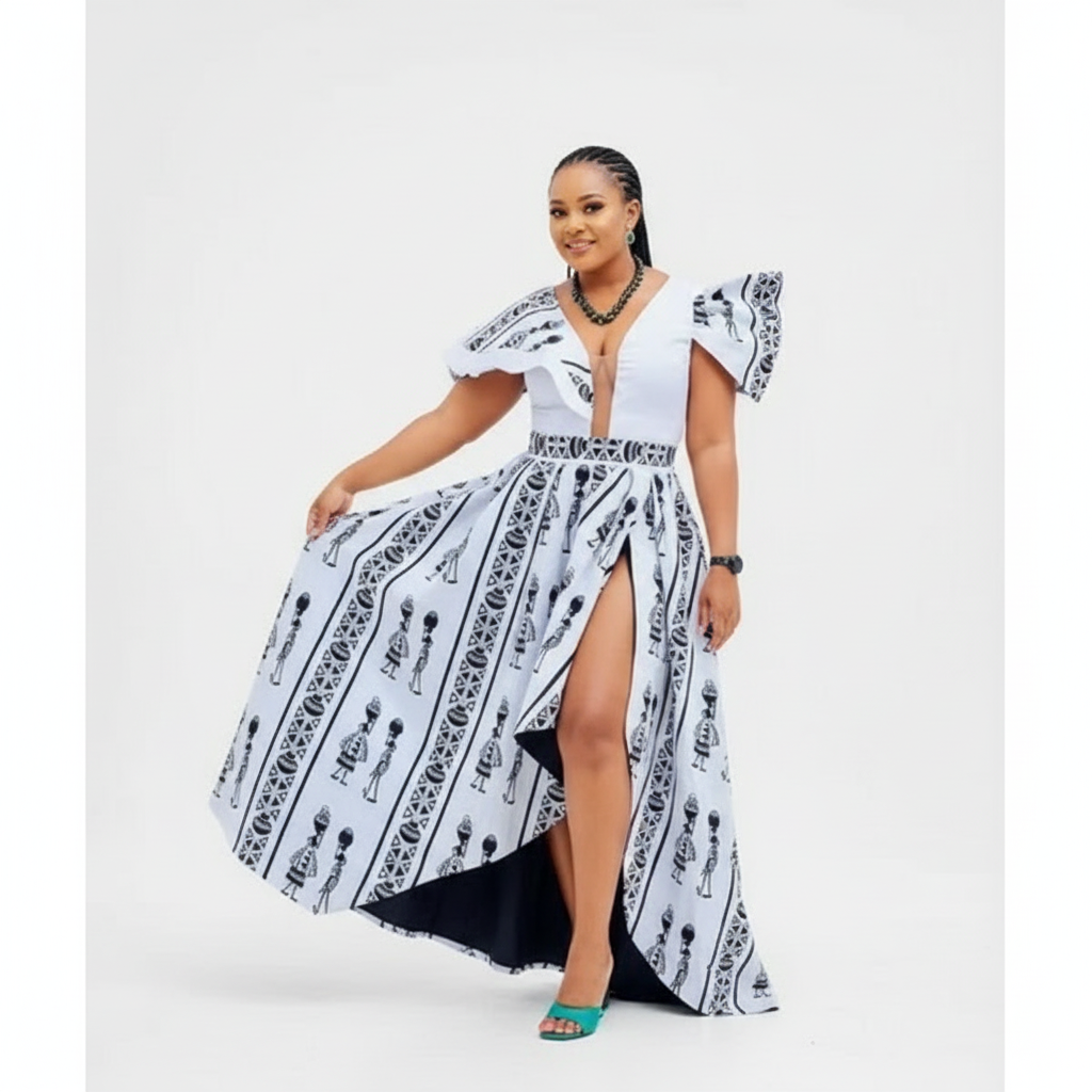 High waisted Slit African Dress — YELLOW SUB TRADING