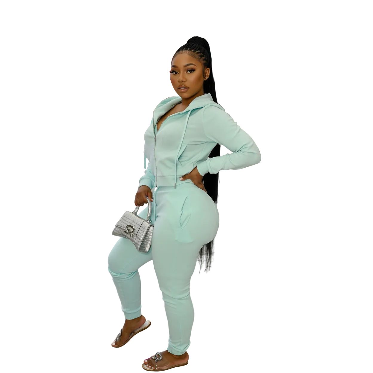Zip Front Slant Pocket Drawstring Top & Pants Set — YELLOW SUB TRADING