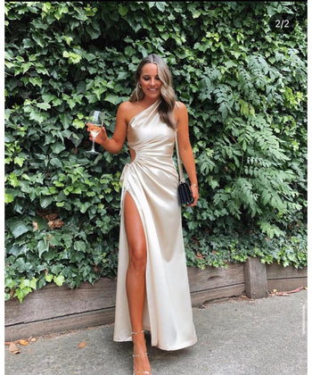 One Hand Off Shoulder Side Slit Dress – YELLOW SUB TRADING