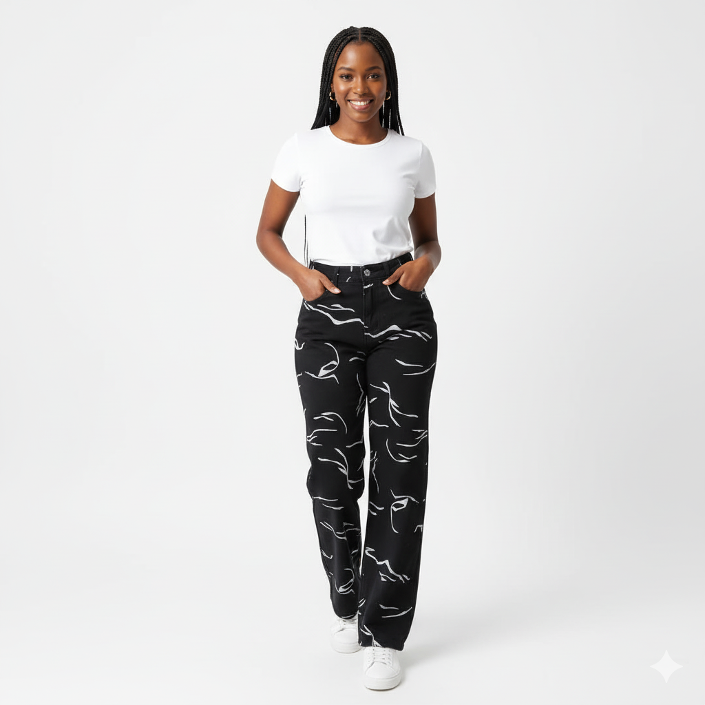 High Waisted Zebra Printed Denim Jean – YELLOW SUB TRADING