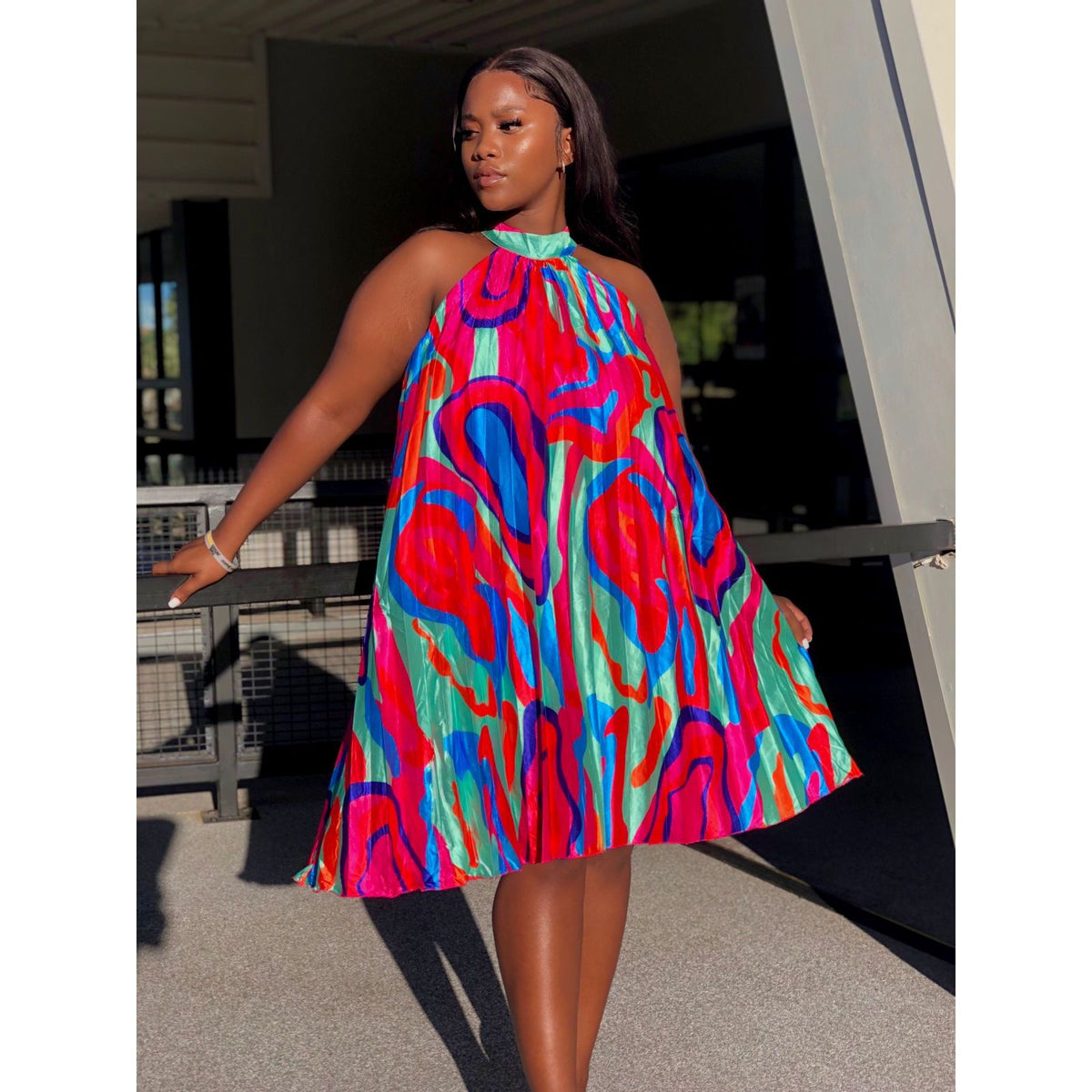 Pleated Multi-Color Sleeveless Dress — YELLOW SUB TRADING