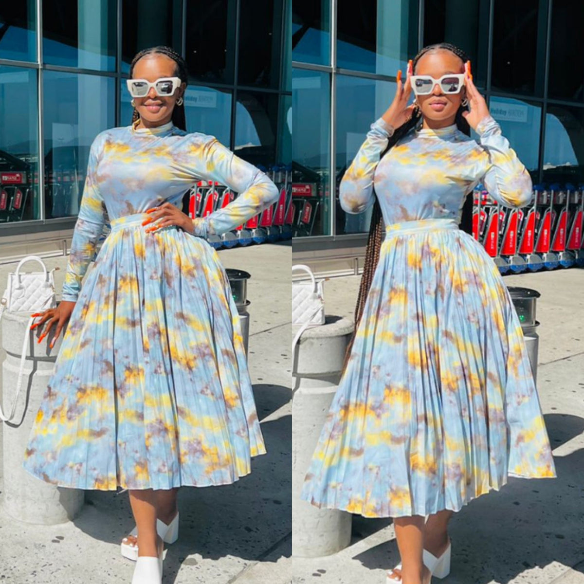 Printed High-Neck Top & Long Skirts Set — YELLOW SUB TRADING