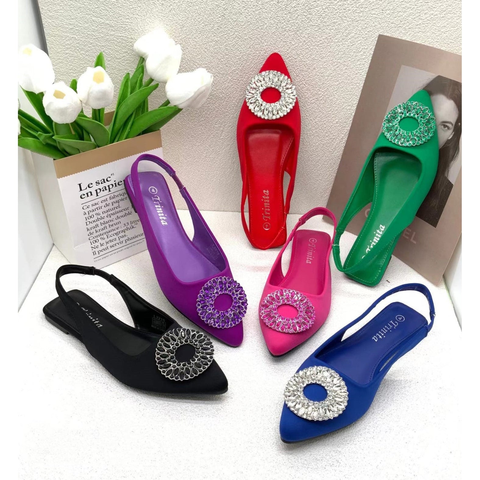 Slingback Flat Rhinestone Sandals — YELLOW SUB TRADING