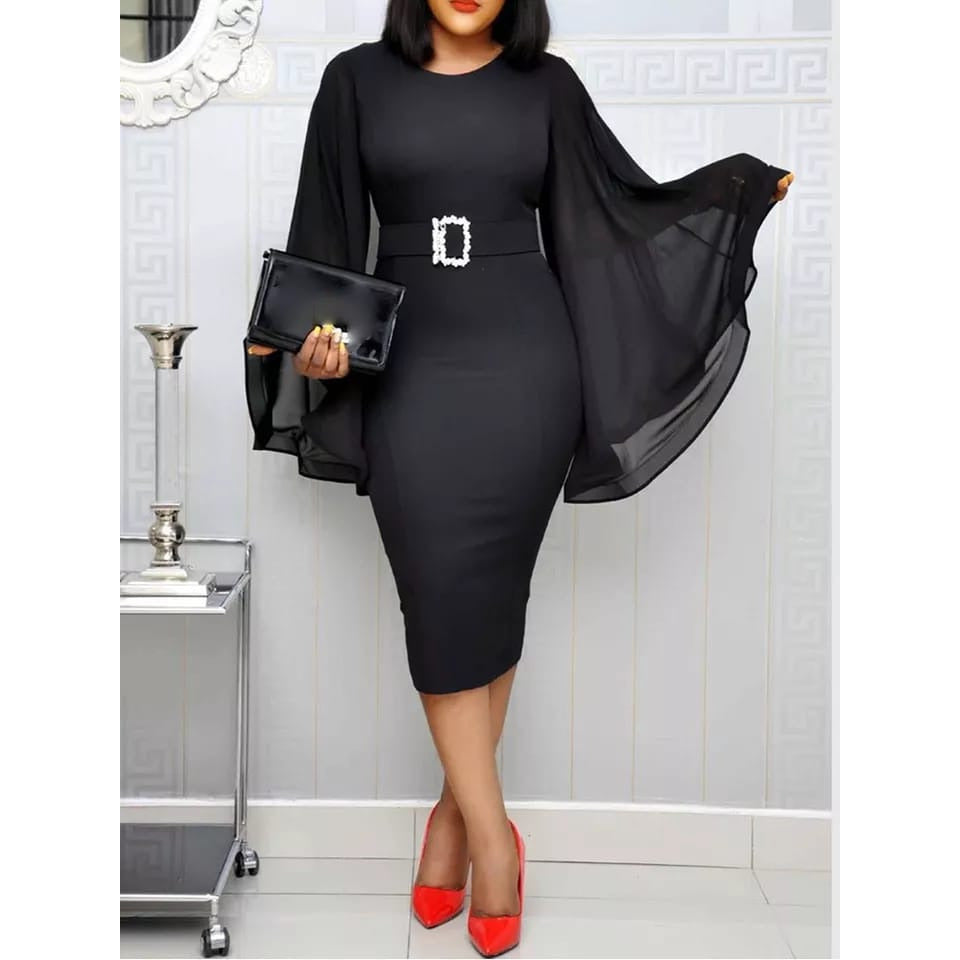 Chiffon Flare Sleeve Bodycon Dress – YELLOW SUB TRADING