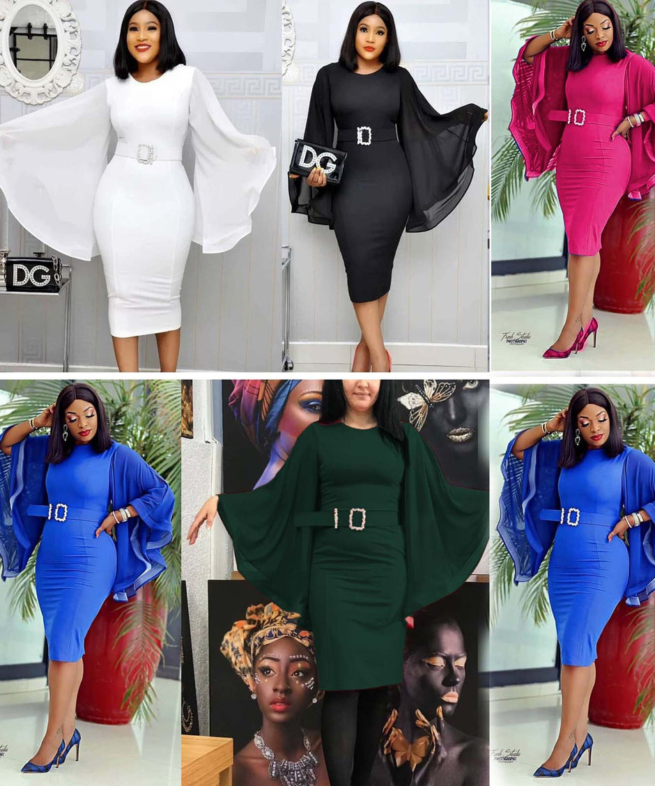 Chiffon Flare Sleeve Bodycon Dress – YELLOW SUB TRADING