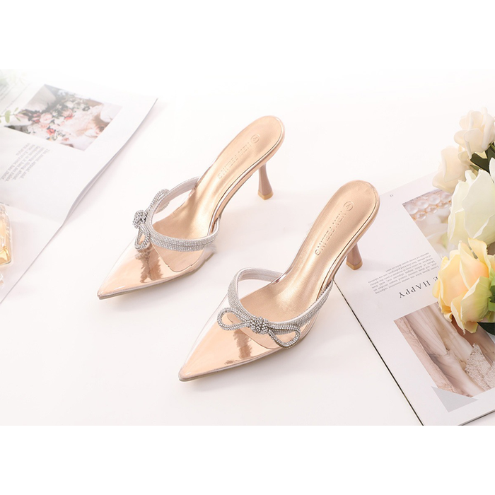 Rhinestone Bowknot Short Heel Sandals — YELLOW SUB TRADING