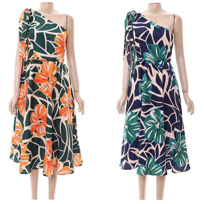 One Hand Off Shoulder Floral Dress — YELLOW SUB TRADING