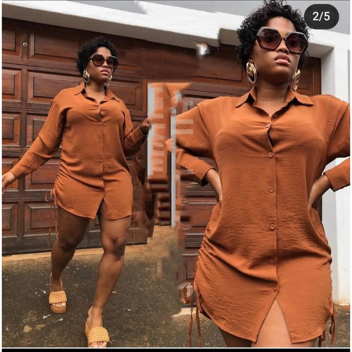 Side String Mini Shirt Dress — YELLOW SUB TRADING