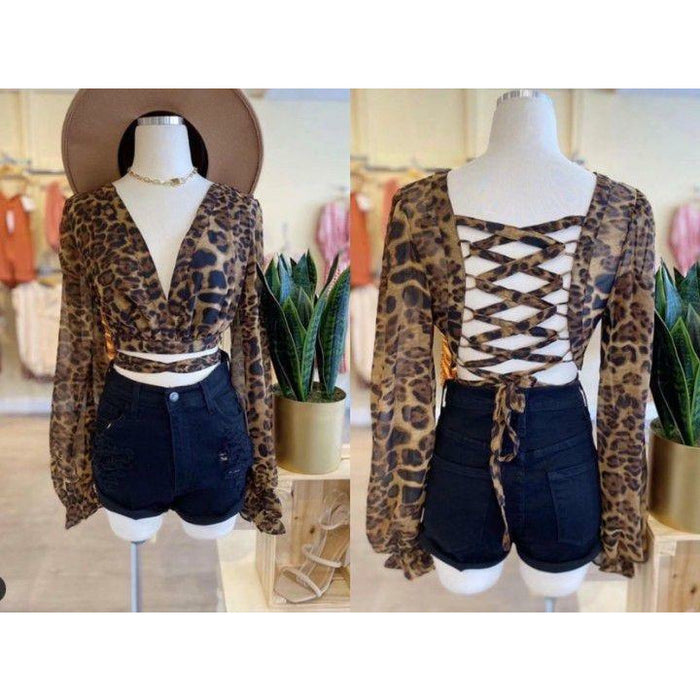 Lace up Back Leopard Print Top — YELLOW SUB TRADING