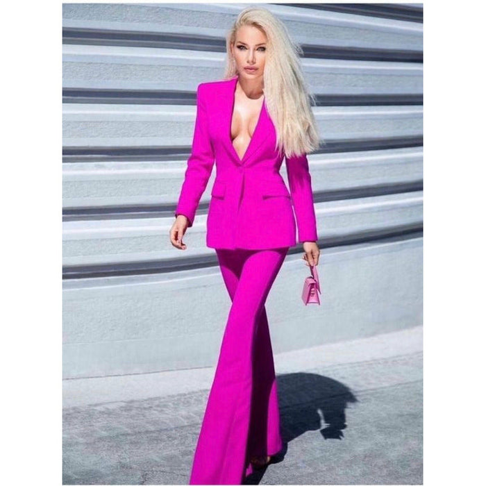 Business Single Buttons Flared Pants & Blazer Formal Suit — YELLOW SUB ...