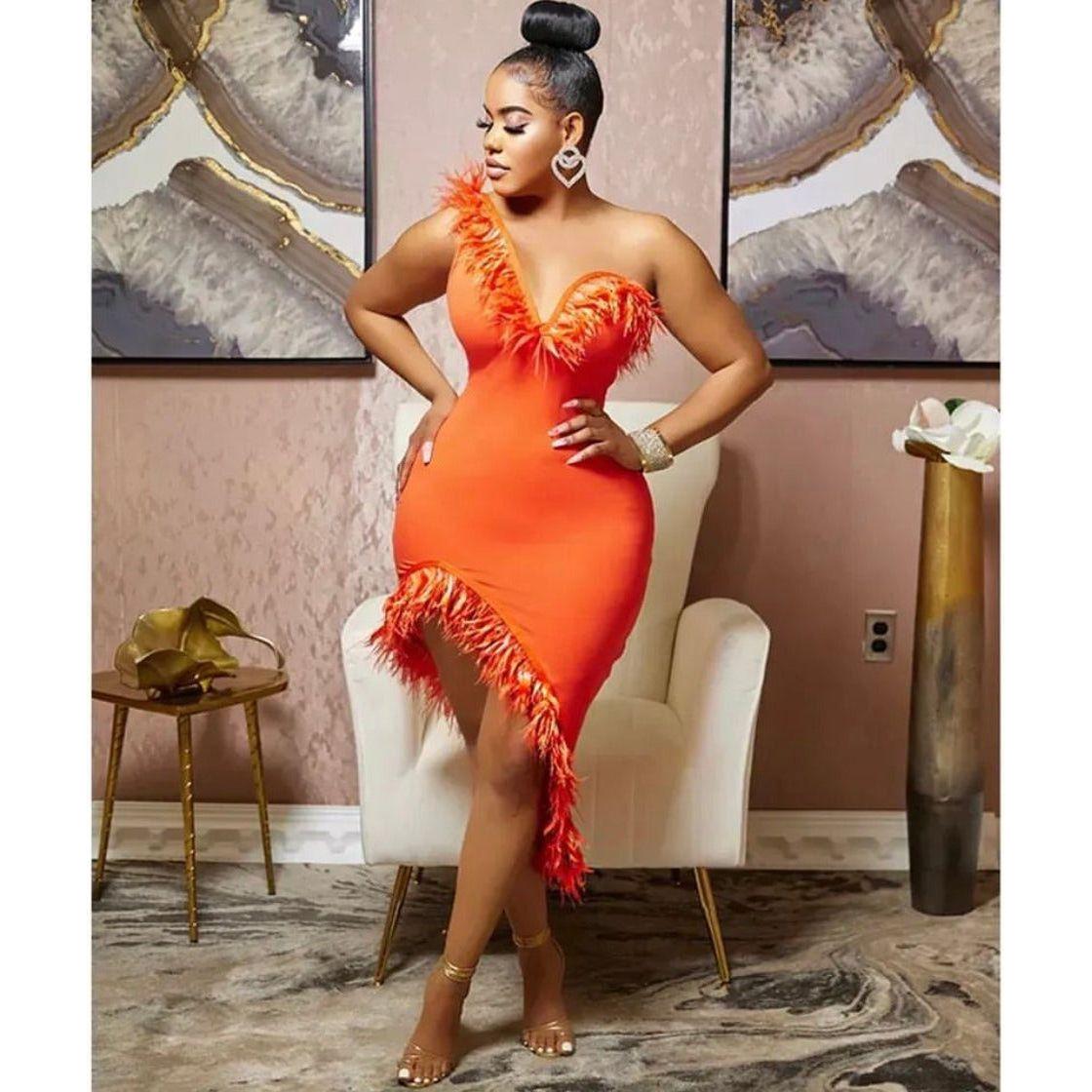 Sleeveless feather sexy Bodycon Dress – YELLOW SUB TRADING