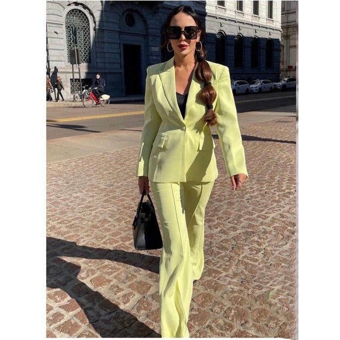 Business Single Buttons Flared Pants & Blazer Formal Suit — YELLOW SUB ...