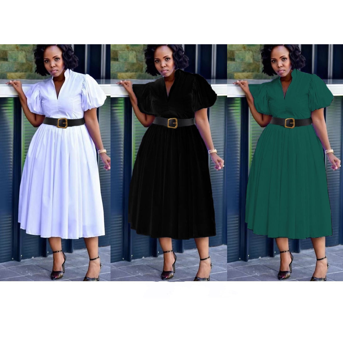 V-Neck Short Sleeve Plus-Size Dress — YELLOW SUB TRADING